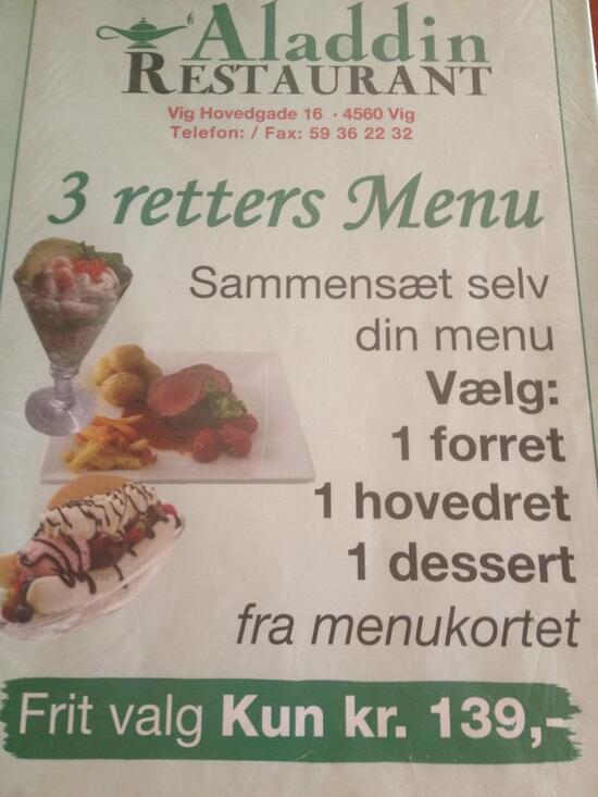 Menu at Aladdin Restaurant, Vig