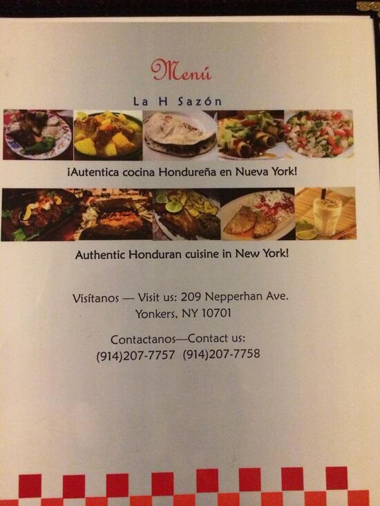 Menu at Sazon Centroamericano restaurant, Yonkers