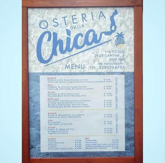 Menu at Osteria dalla Chica restaurant, Iseo