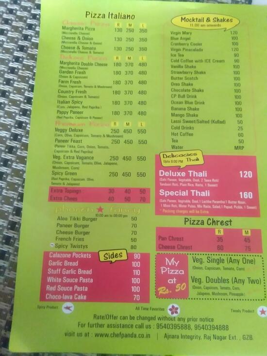 Menu at My Pizza, Ghaziabad