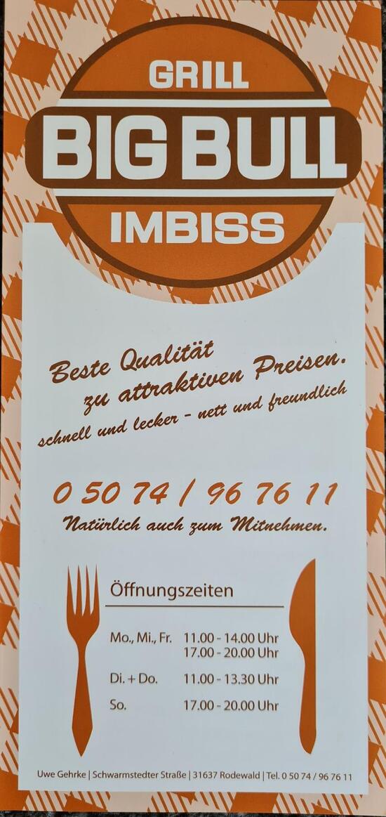 Speisekarte von Big-Bull Imbiß pub & Bar, Rodewald