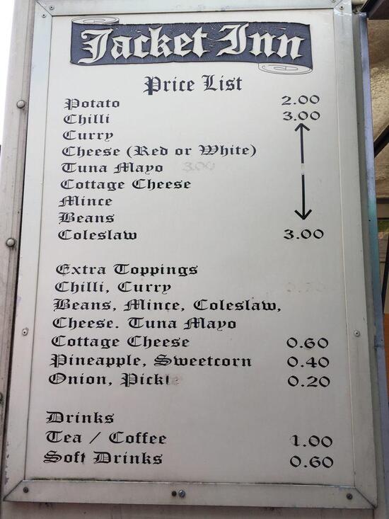 Menu at Jacket Inn restaurant, Worksop
