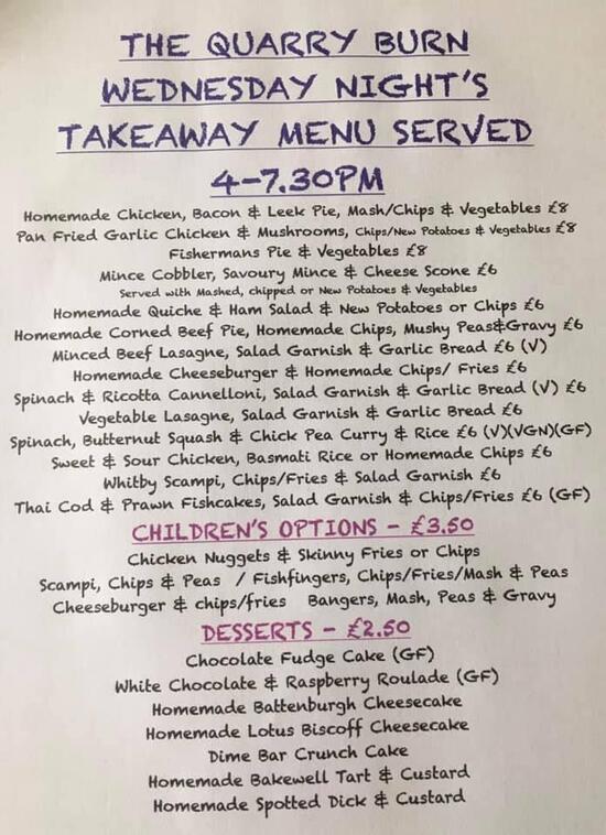 Menu at Quarry Burn pub & bar, Crook
