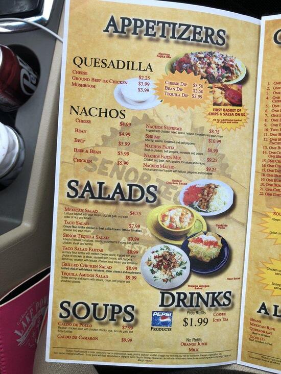 Menu at Senor Tequila Mexican Restaurant, Fremont