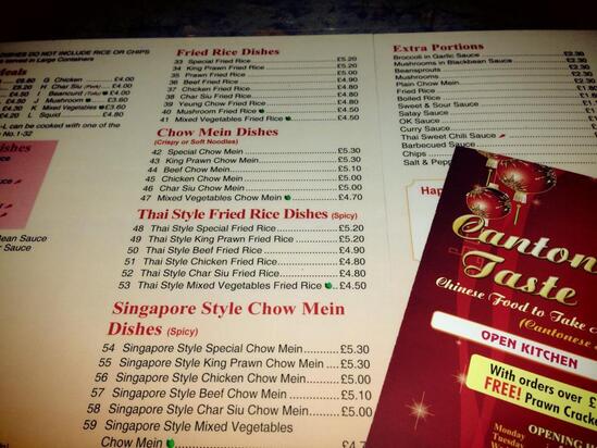Menu at Canton Taste restaurant, Manchester