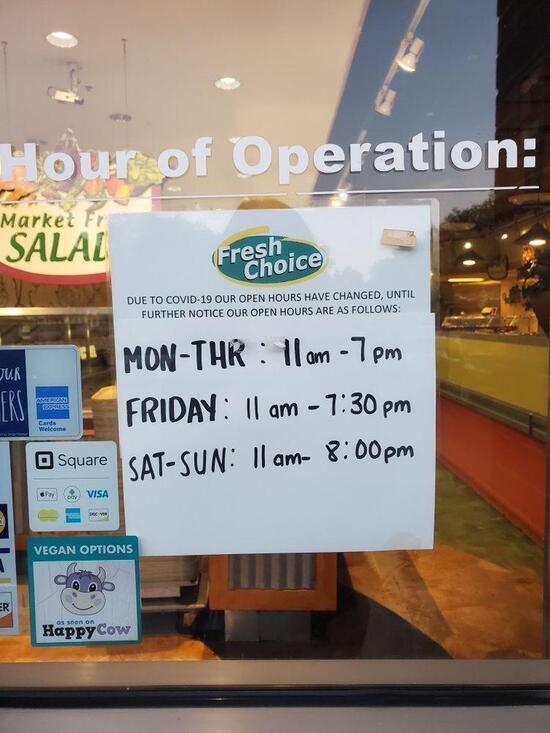 Menu at Fresh Choice restaurant, Gilroy