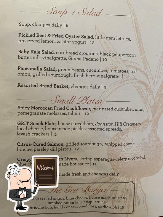 Carta de Grit Restaurant, Taylor