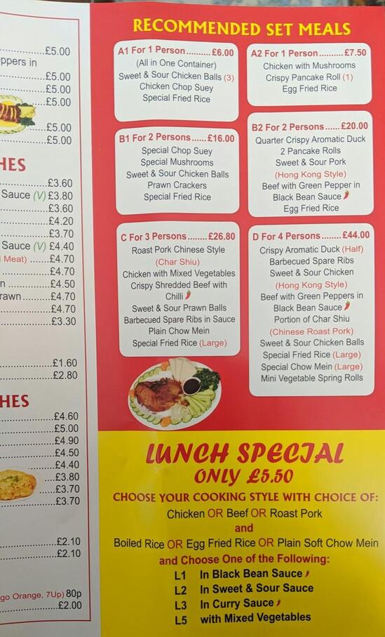 Menu at Long Hing restaurant, Sheffield