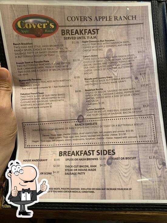 Menu at Cover's Apple Ranch cafe, Tuolumne