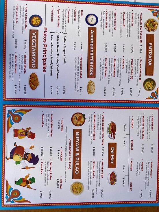 Menu at Dhaba Indian Cuisine restaurant, Bogotá
