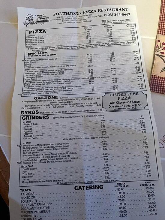 Menu at Southford Pizza pizzeria, Southbury, Southford Rd #8