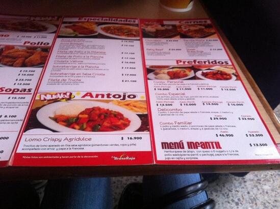 Menu at Brasa Roja Santa Isabel restaurant, Bogotá