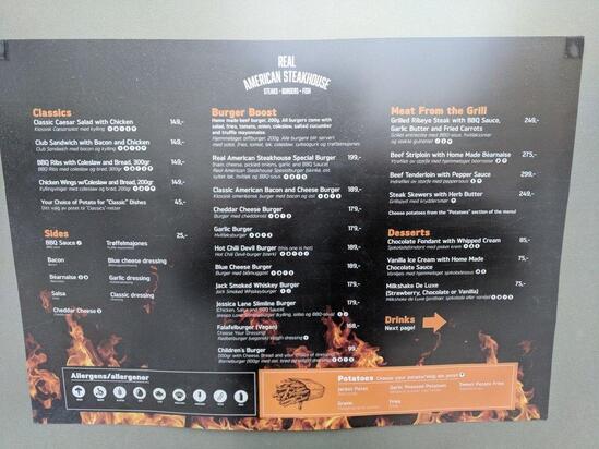 Menu at The Real American Steakhouse, Alesund