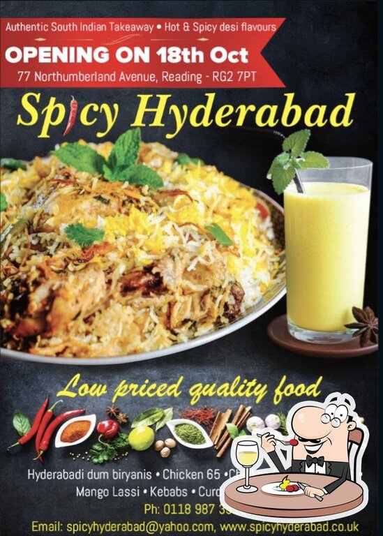 Menu at Spicy Hyderabad restaurant, Reading