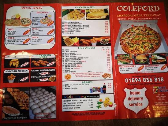 Menu at Coleford Charcoal Grill fast food, Coleford