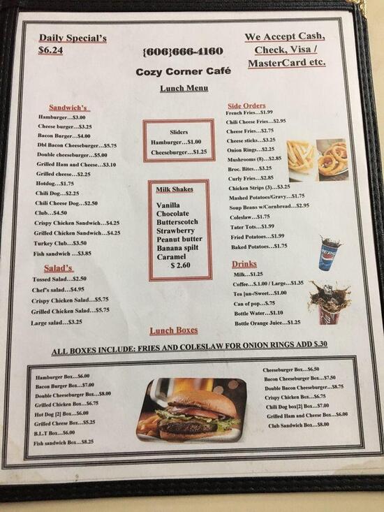 Menu at Cozy Corner Cafe, Jackson