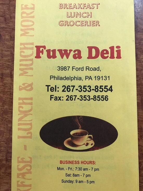 Menu at Fuwa Deli restaurant, Philadelphia