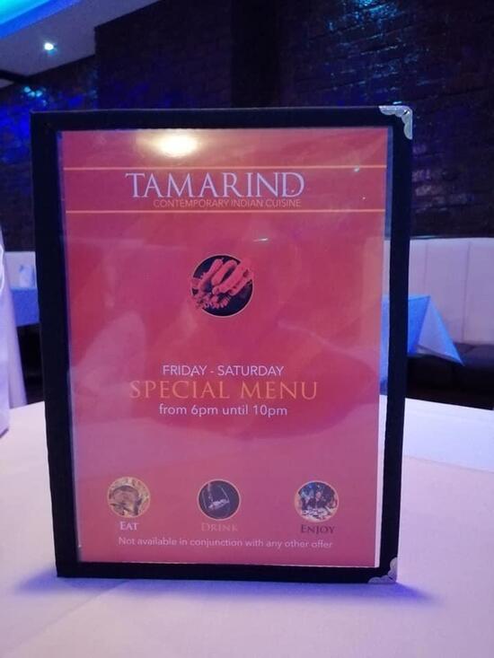 Menu at Tamarind Restaurant, Cannock