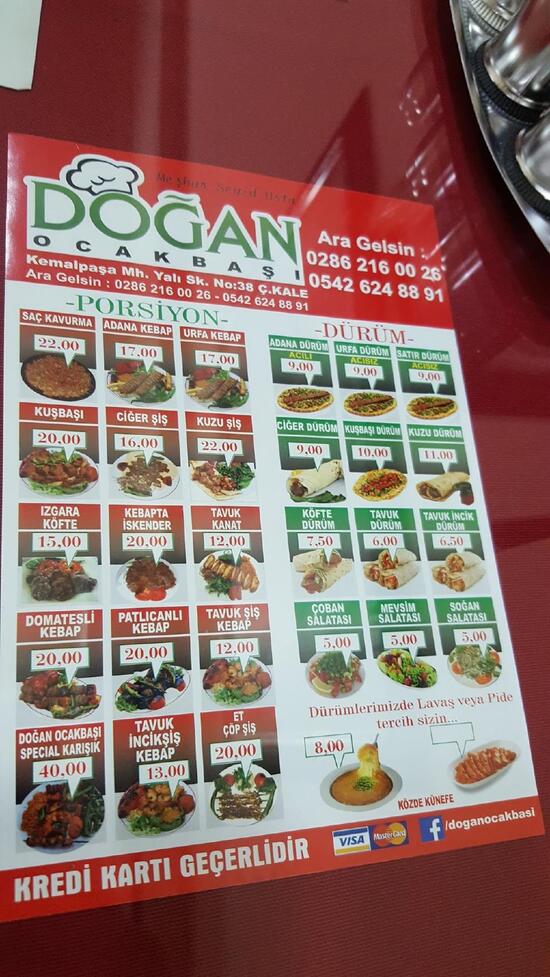 Menu at Dogan Ocakbasi, Mersin