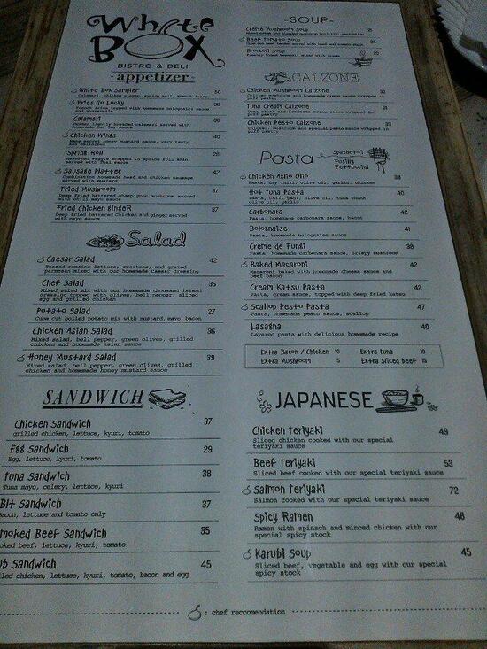 Menu at WhiteBox Bistro & Deli, Jakarta