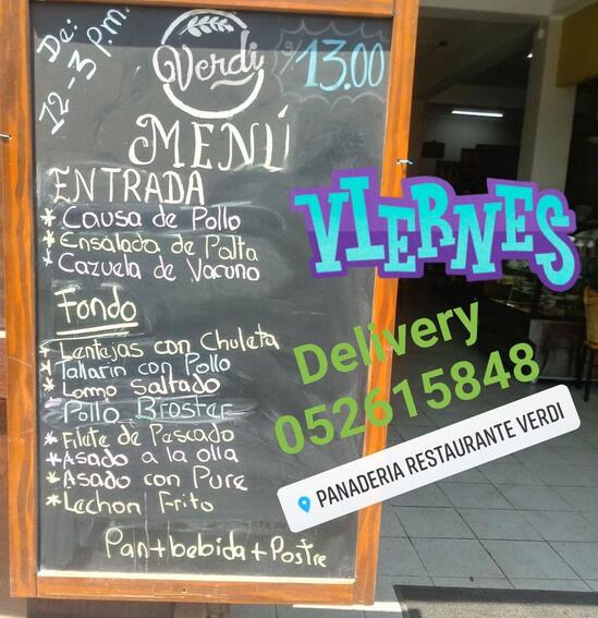 Menu at Verdi restaurant, Tacna