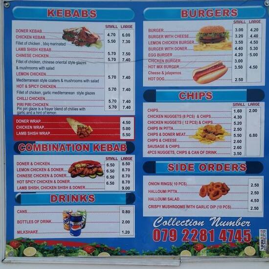 Menu at West Kingsdown Kebab restaurant, West Kingsdown