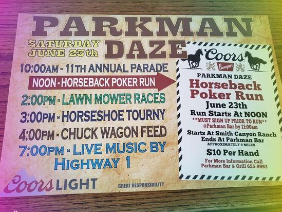 Menu at The Parkman Bar and Grill Parkman WY, Dayton