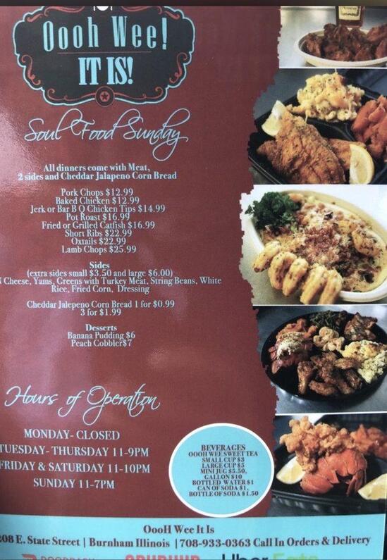 Menu at Ooh Wee Gourmet restaurant, Calumet City, E State St