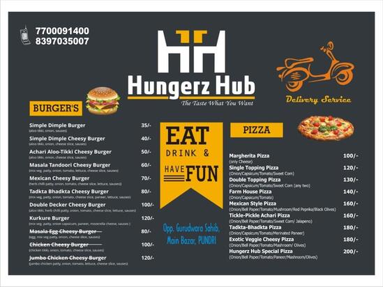 Menu at Hungerz Hub, Pundri