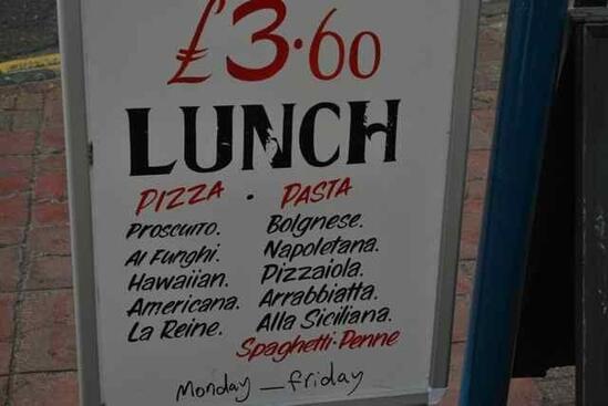 Menu at Piccolo restaurant, Brighton