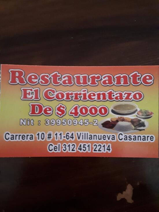 Carta de Restaurante El Corrientazo de $5.000, Villanueva