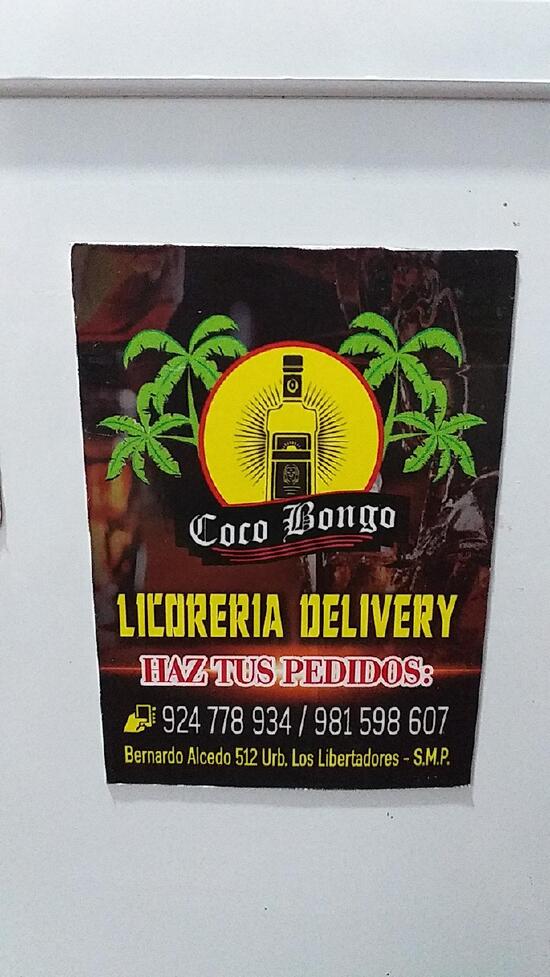 Menu at Licoreria Delivery Coco Bongo pub & bar, San Martín de Porres