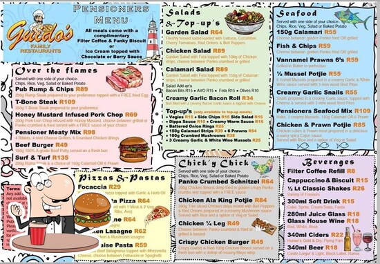 Menu at Guido's restaurant, Port Alfred