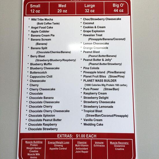 Menu at Planet Nutrition pub & bar, Petal