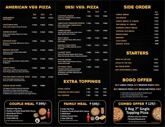 Menu at William John's Pizza Bharuch, Bharuch
