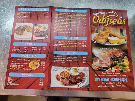 Menu at Odyseas Fish Bar & Carvery, Weston-super-Mare