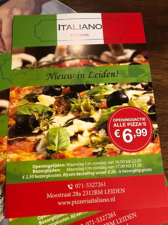 Menu at Italiano Pizzeria, Leiden