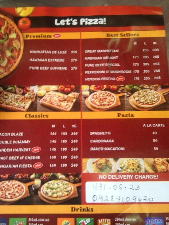 Menu at Lots A pizza restaurant, San Simon