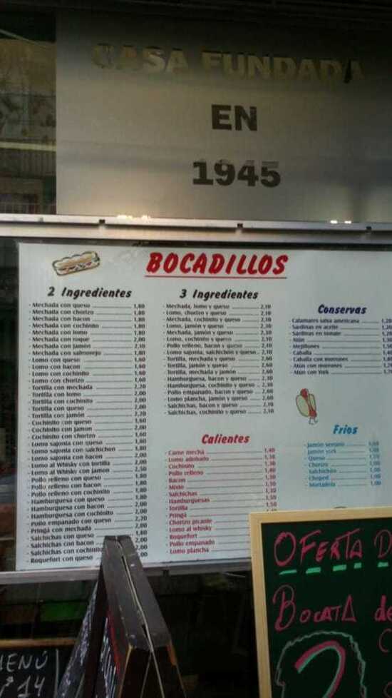 Carta de Bocateria El Rey De Los Bocadillos, Sevilla