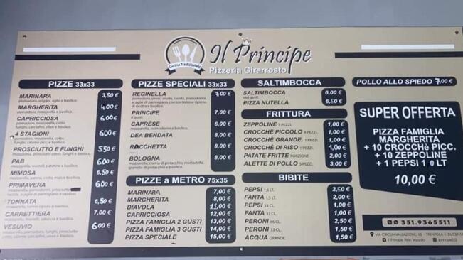 Carta de Pizzeria Il Principe, Trentola-Ducenta