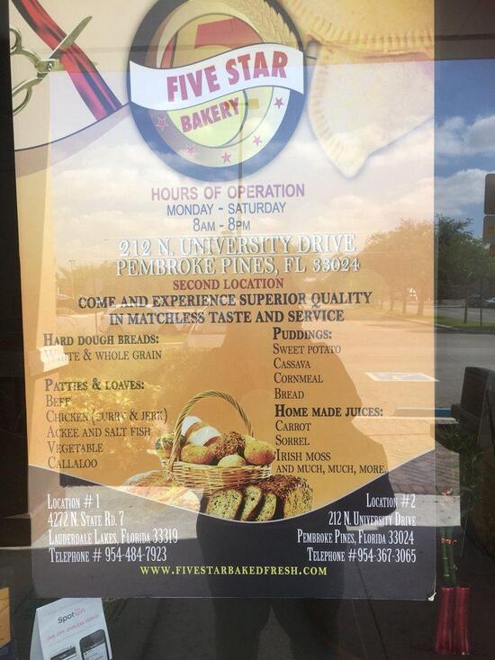Menu at Five Star Bakery, Pembroke Pines