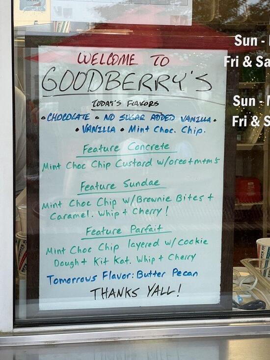 Menu at Goodberry's Frozen Custard desserts, Raleigh, 13260 Strickland Rd
