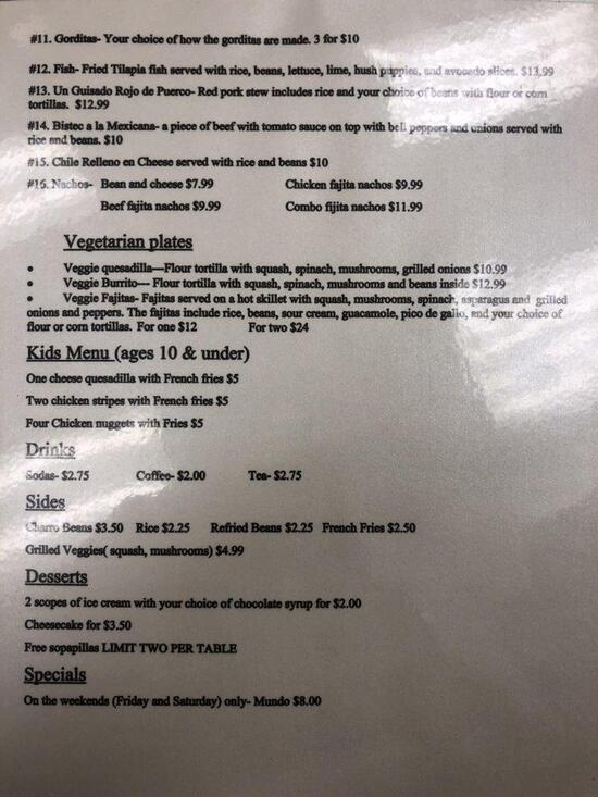 Menu at Soto’s Mexican Restaurant, Hallsville