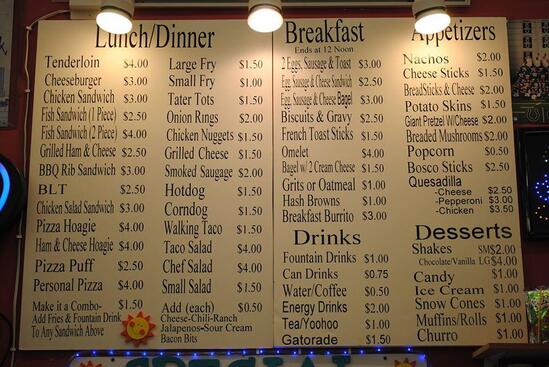 Menu at Sunny Rae's Cafe, Indianapolis