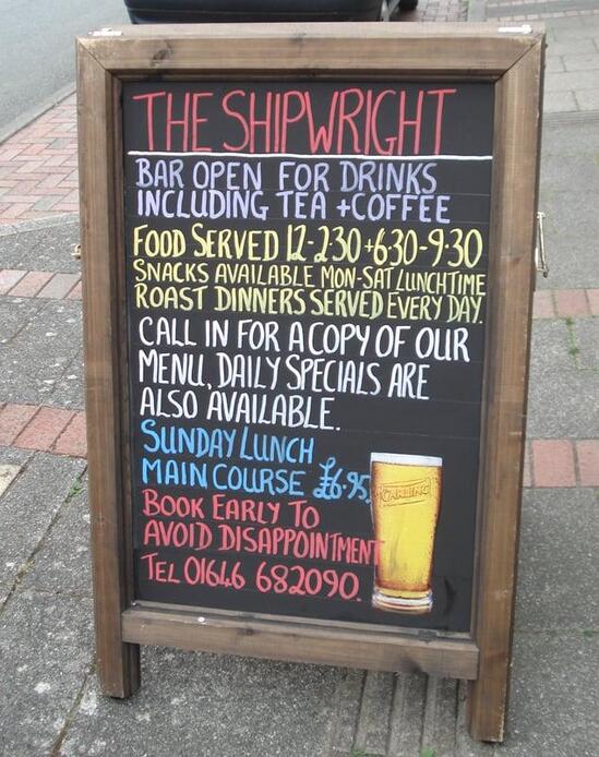 Menu at The Shipwright Inn pub & bar, Pembroke Dock