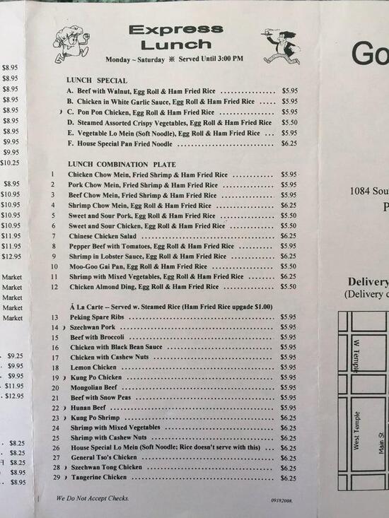 Menu at Golden Phoenix restaurant, Salt Lake City
