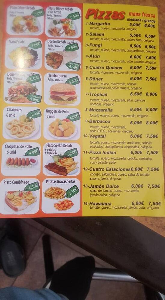 Carta de Ke-Way Pizzería y Doner Kebab, Mataró