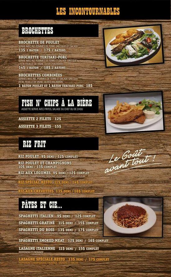 Menu au Le Butin Festif restaurant, Trois-Rivières