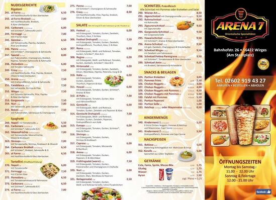 Speisekarte von Arena 7 Restaurant, Wirges