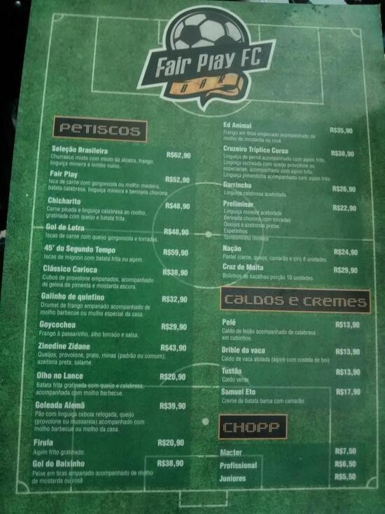 Menu at Fair Play FC Bar, Niterói